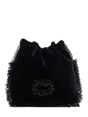 ROGER VIVIER Pilgrim Mini Beaded Velvet Bucket Bag - Black