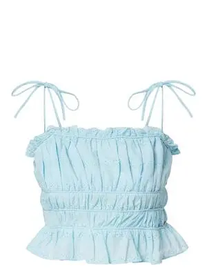 Melissa Odabash Freya Broderie Anglaise Cotton Crop Top - Blue