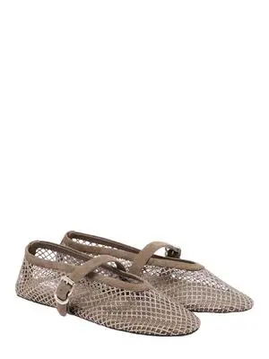 Alaïa Embellished Fishnet Ballet Flats - Silver