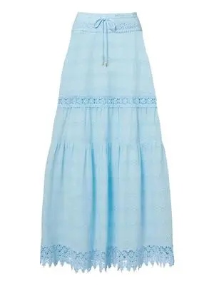 Melissa Odabash Alessia Broderie Anglaise Cotton Maxi Skirt - Blue