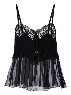 Chloé Lace-trimmed Silk Crêpe De Chine Top - Black