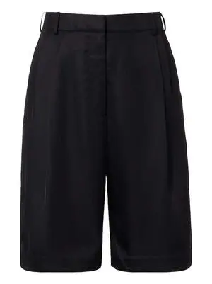 THE FRANKIE SHOP Marfa Pleated Twill Bermuda Shorts - Black