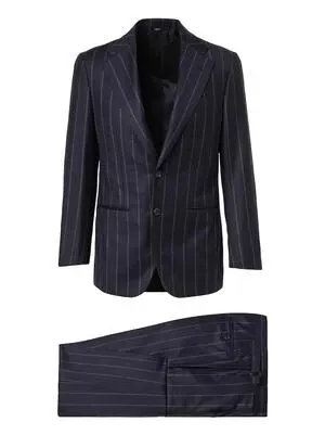 Thom Sweeney Chalk Stripe Wool And Cashmere Suit - Blue