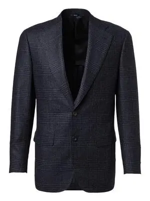 Thom Sweeney Checked Wool And Silk Blazer - Blue
