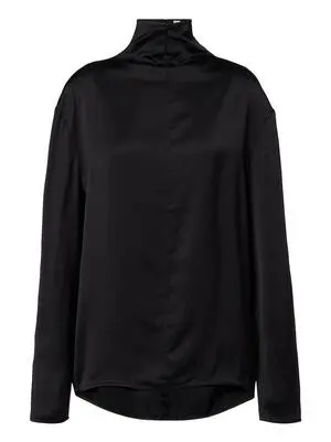 TOTEME Turtleneck Satin Top - Black