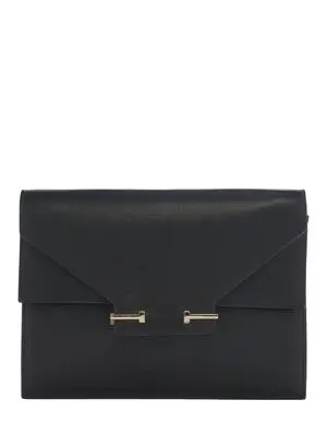 TOM FORD Double T Leather Shoulder Bag - Black