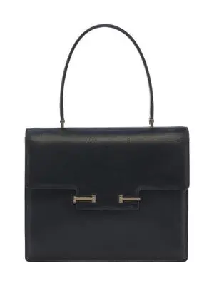 TOM FORD Small Double T Leather Top Handle Bag - Black