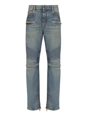 Balmain Biker Jeans In Vintage Denim - Blue