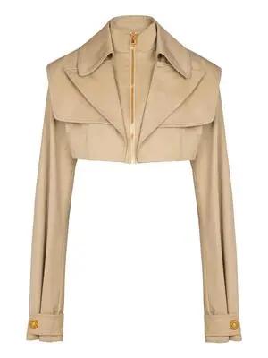 Balmain Cropped Gabardine Jacket - Beige