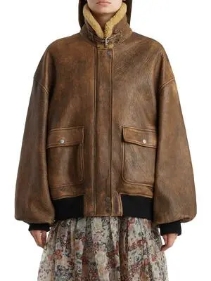 Khaite Sandor Leather Bomber Jacket - Dark Brown