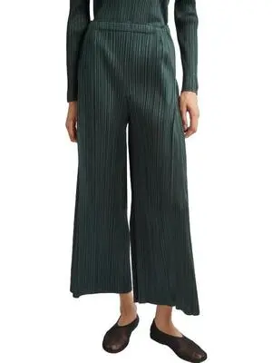 Issey Miyake Monthly Colors December Pleated Crop Wide Leg Pants - Forest Green