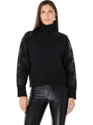 THE NOLI SHOP Camille Lace Turtleneck Sweater - Black