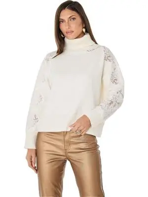 THE NOLI SHOP Camille Lace Turtleneck Sweater - Pearl