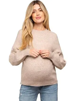 PINKBLUSH Bubble Sleeve Maternity Sweater - Taupe