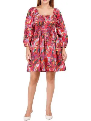 Leota Genevieve Mini Dress - Palm Foliage Poppy Red
