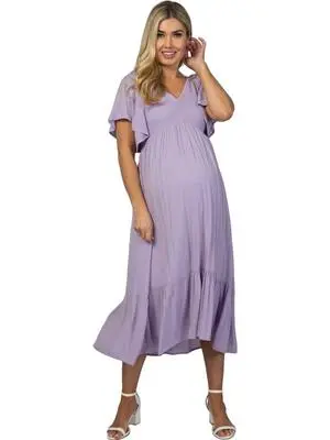 PINKBLUSH Smocked Ruffle Maternity Dress - Lavender