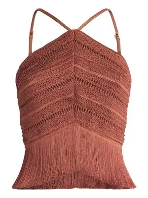 PatBO Fringe Halterneck Top - Brown