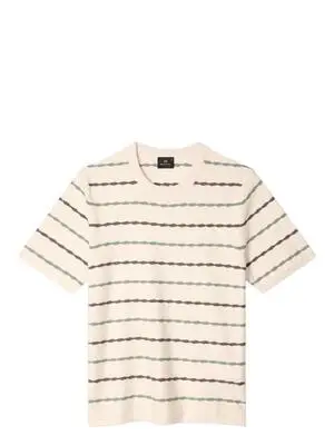 Paul Smith Ecru Textured Stripe Knitted Cotton T-shirt - White