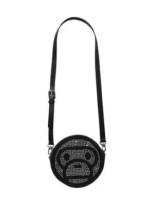 A BATHING APE Baby Milo Crystal Stone Shoulder Bag - Black