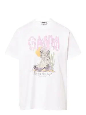 GANNI Relaxed-fit Logo-print Cotton T-shirt - Bright White