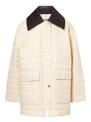 GANNI Relaxed-fit Corduroy-collar Quilted Jacket - Angora
