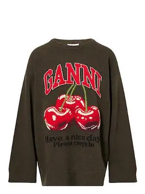 GANNI Oversized Logo Wool-blend Jumper - Kalamata