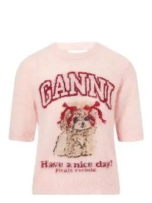 GANNI Embroidered Logo Brushed Wool-blend Jumper - Chalk Pink