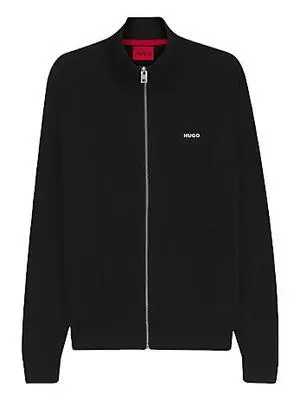 Hugo Branded-print Zip-up Cotton-knit Jacket - Black