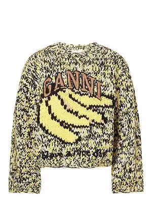 GANNI Relaxed-fit Embroidered-logo Wool Jumper - Blazing Yellow