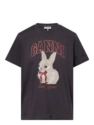 GANNI Relaxed-fit Logo-print Cotton T-shirt - Phantom