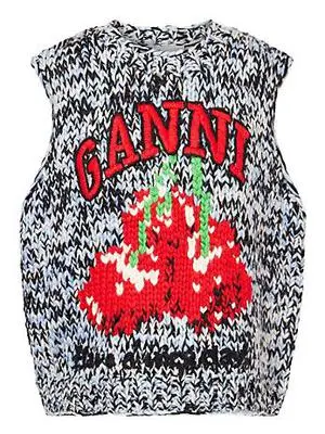 GANNI Relaxed-fit Embroidered-logo Wool Vest - Glacier Lake