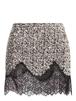SIEDRES Lace-trim Sequin Mini Skirt - Silver