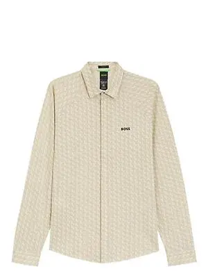 BOSS Branded Long-sleeved Cotton-piqué Shirt - Open White
