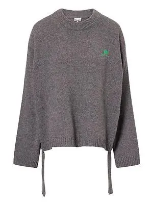 GANNI Embroidered Logo Wool-blend Jumper - Charcoal Grey
