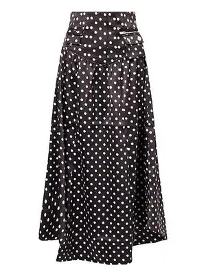 GANNI A-line Polka-dot Satin Midi Skirt - Black