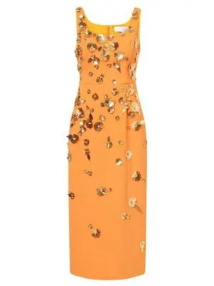 Carolina Herrera Floral-applique Woven Midi Dress - Tiger Lily