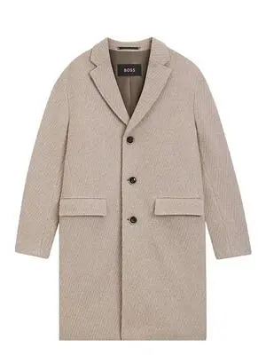 BOSS Single-breasted Knitted Cashmere And Wool Coat - Open Beige