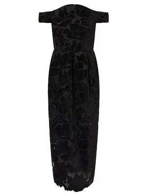 Erdem Bardot Floral Lace Midi Dress - Black