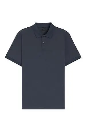 BOSS Short-sleeved Textured Cotton Polo Shirt - Dark Blue