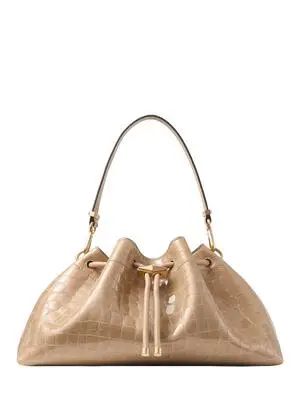 JIMMY CHOO Cinch Medium Bag In Croc-embossed Leather - Chai/gold