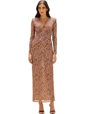 PatBO Panthera Tulle Maxi Dress - Brown