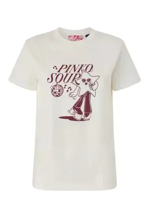 Pinko Graphic Print Cotton T-shirt - Neutrals
