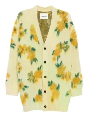 JIL SANDER Floral V-neck Cardigan - Yellow