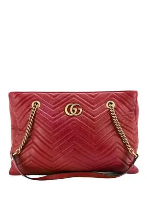 Gucci Gg Marmont Zip Tote Matelasse Leather Medium Shoulder Bag - Red