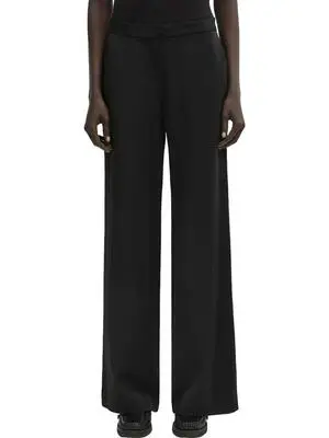 SAMSOE SAMSOE Rear Welt Pockets Wide-leg Trousers - Black