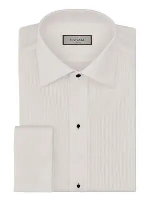 Canali Cotton Pleated Regular Fit Dress Shirt - White