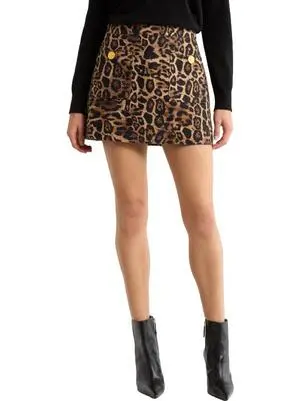 L'Agence Cyra Leopard Print Cotton Miniskirt - Brown Multi Patch Leopard