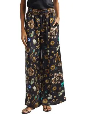 Camilla Amulets & Alchemy Print Wide Leg Silk Satin Pants - Amulets And Alchemy