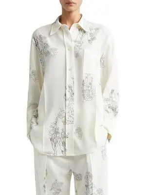 Victoria Beckham Floral Print Sable Cady Button-up Shirt - Off White Black