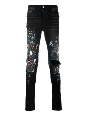 Amiri Paint Splatter Distressed Skinny Jeans - Black